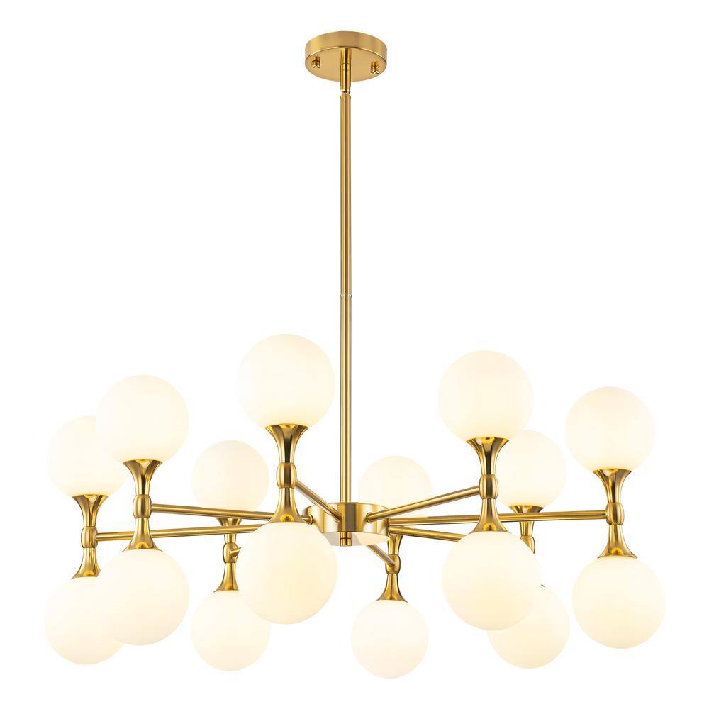 Rennnsan Zenobia 16-Light Brushed Gold Sputnik Tiered Opal Globe Bubble ...