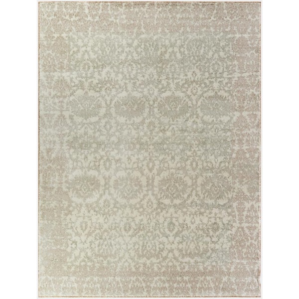 StyleWell Distressed Damask Cream 8 ft. x 10 ft. Indoor Area Rug ...