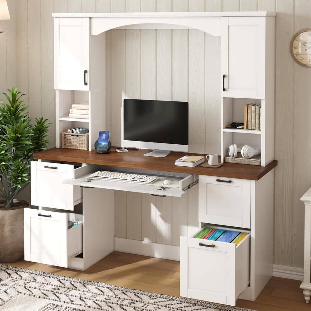 Harper & Bright Designs Executive 67.54 in. White Home Office Computer ...