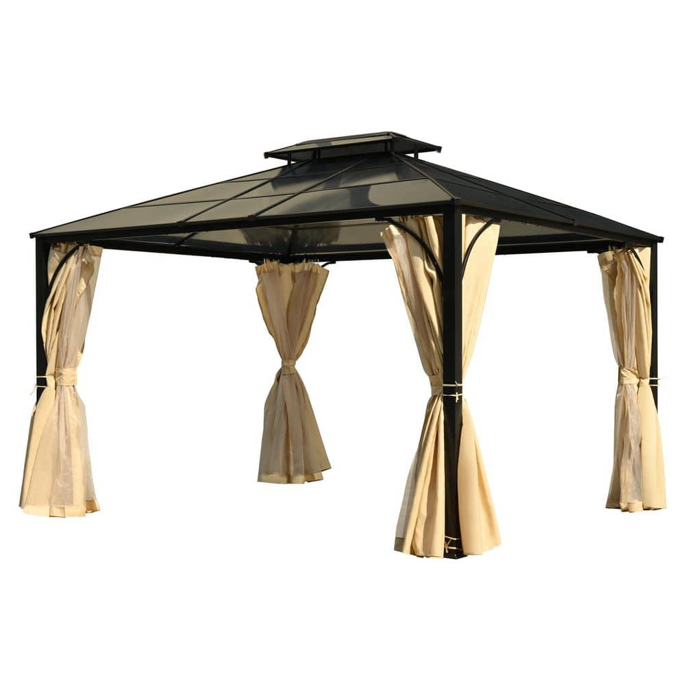 Lycvki 10 ft. x 12 ft. Beige Aluminium PC Hardtop Outdoor Patio Gazebo ...