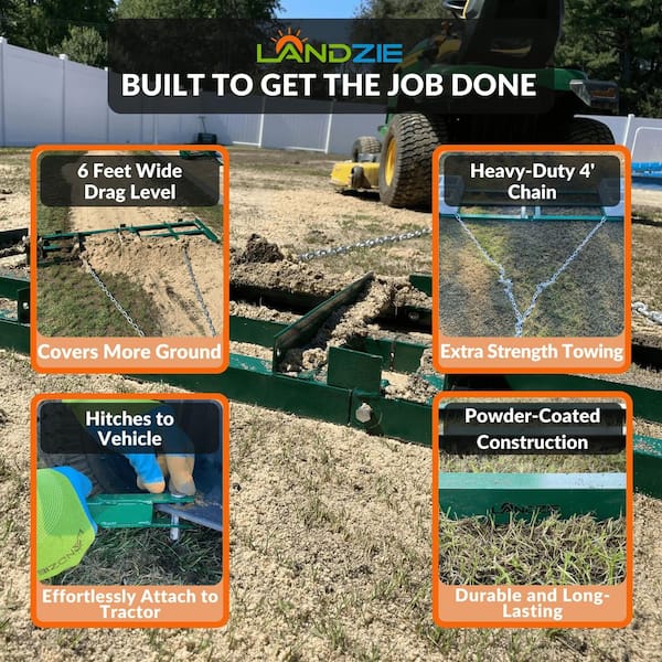 Landzie Drag Harrow Driveway Grader 8 ft./ 48 in. Tow Behind Lawn Rake ...