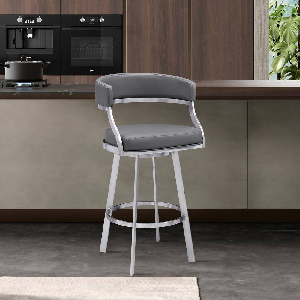 Armen Living Dione 38-42 in. Grey/Brushed Stainless Steel Metal 26 in ...