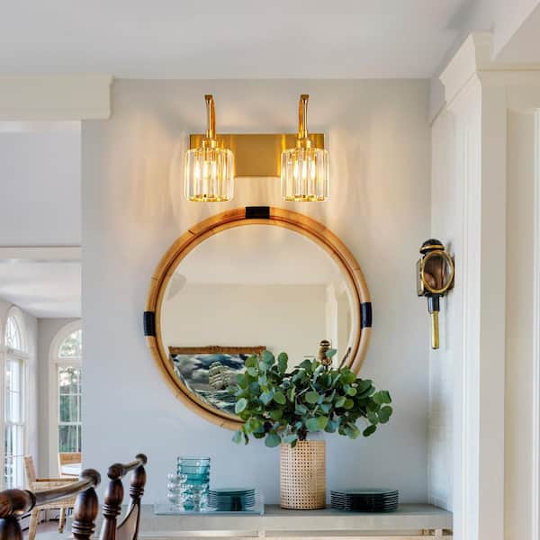 ZHLWIN Home Lighting 13.77 in. 2-Light Gold Round Vanity Lights with ...