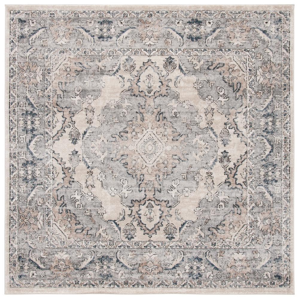 SAFAVIEH Oregon Beige/Gray 7 ft. x 7 ft. Distressed Floral Medallion ...