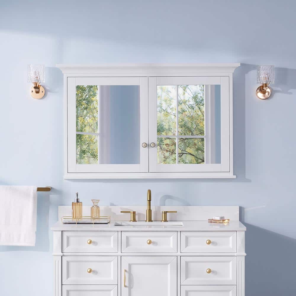 WELLFOR EAB Series 48 in. W x 30 in. H Rectangular Solid Wood Medicine ...