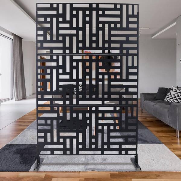 Coporesell 76 in. x 48 in. Freestanding Decorative Privacy Screen Black Metal for Outside Lawn ...