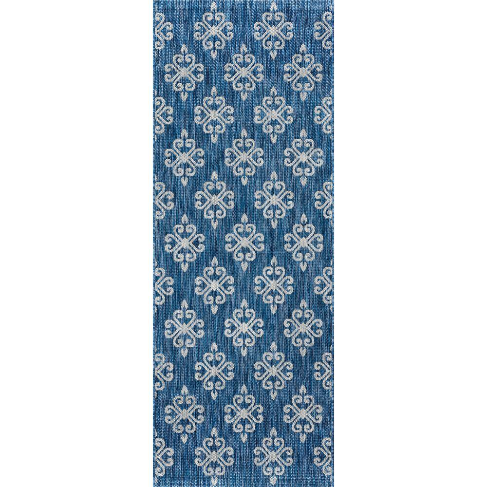 Tayse Rugs Veranda Geometric Indigo 3 ft. x 8 ft. Indoor/Outdoor Runner ...