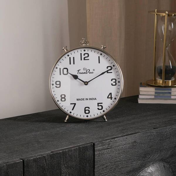 10 in. x 11 in. Modern Silver Analog Table Clock CKJY2804-S - The Home ...