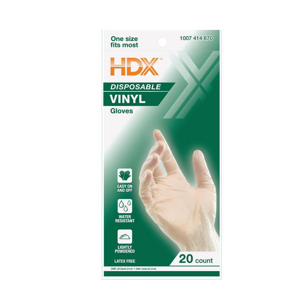 HDX Clear Disposable Vinyl Cleaning Gloves (20 Ct One Size Fits Most ...