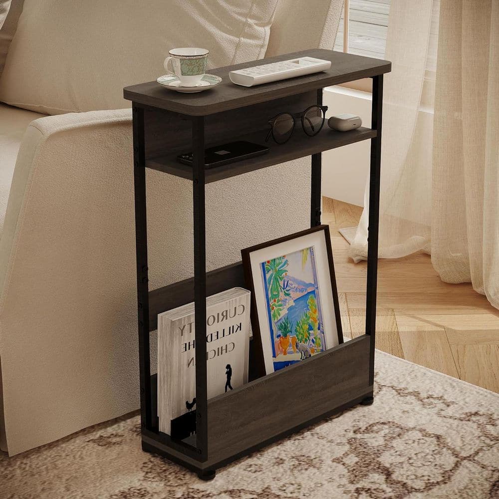 Grey 18 in. x 24.5 in. Wood Freestanding Magazine Rack Z0BGP1VP6W - The ...