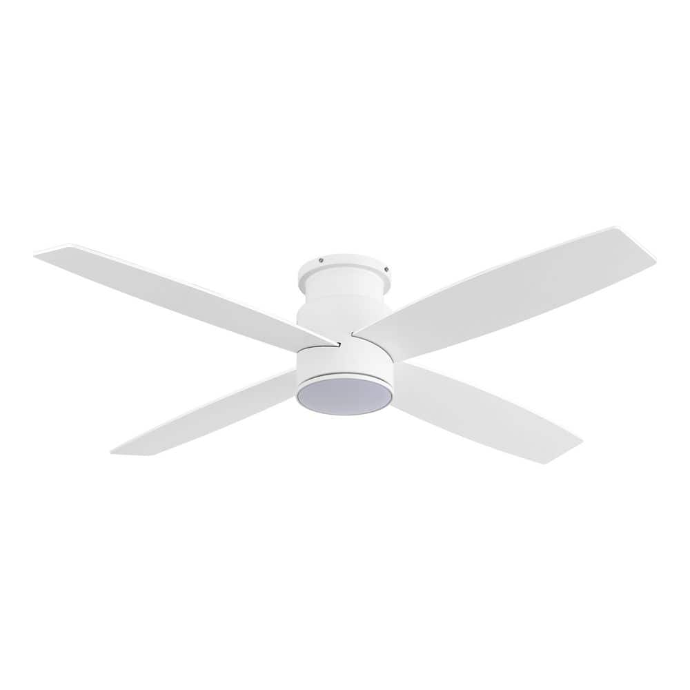 WINGBO 44 in. White Indoor Flush Mount DC Ceiling Fan with Integrated LED Lights, 4 Reversible ...