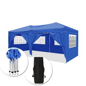 9.6 ft. x 19 ft. Blue Outdoor Large Party Tent with 4 Removable Window ...