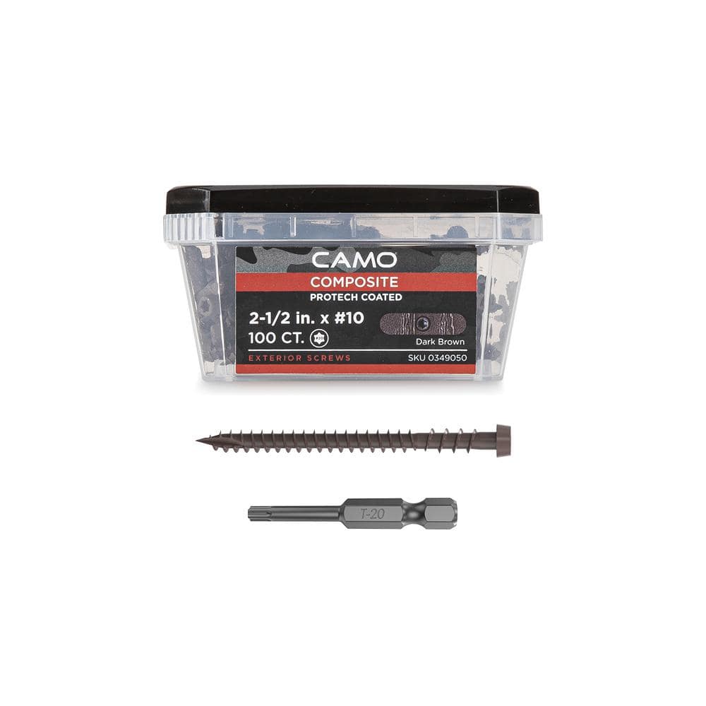 CAMO #10 2-1/2 in. Dark Brown Star Drive Trim-Head Composite Deck Screw ...