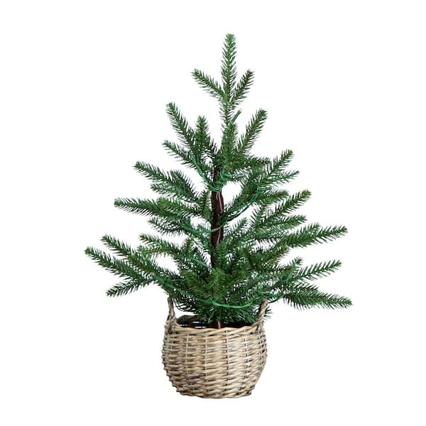 Nearly Natural 1.5 ft. Pre-Lit Artificial Mini Christmas Tree in Basket ...