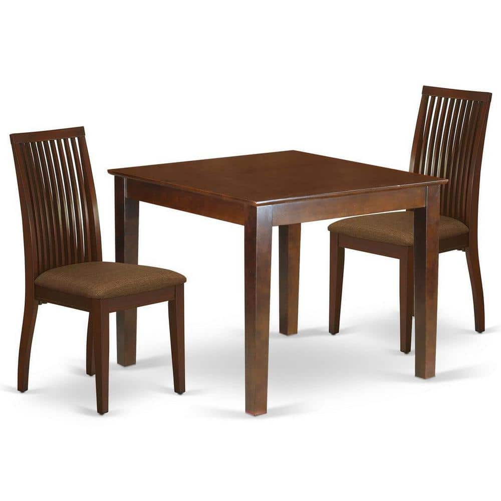 East West Furniture 3-Piece Mahogany Finish Square Solid Wood Top ...