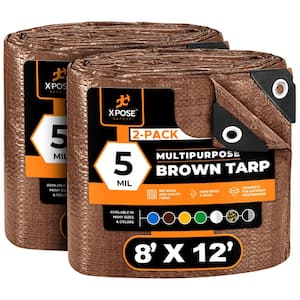 XPOSE SAFETY 6 ft. W x 8 ft. L Brown 5 Mil General Purpose Poly Tarp - (2-Pack) - Plastic BRT-68 ...