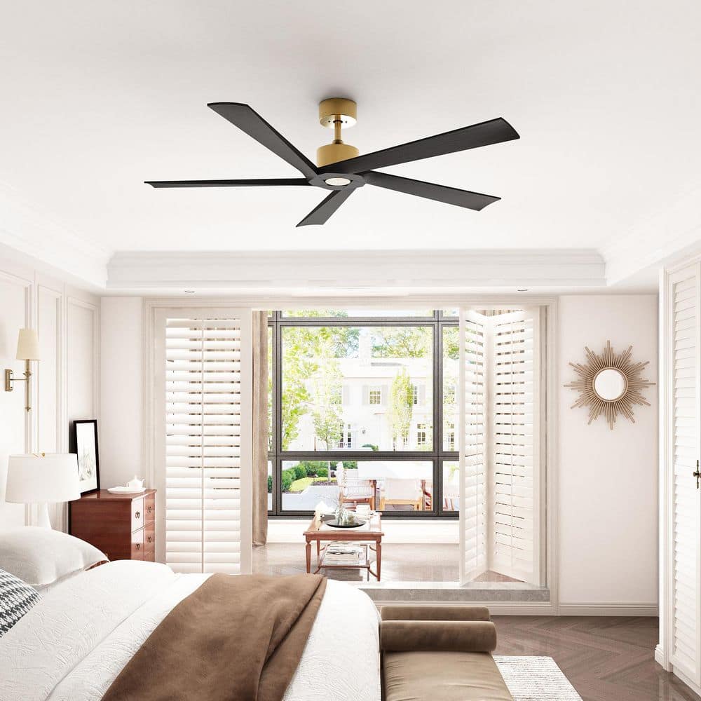 FUFU&GAGA 62 in. Indoor Outdoor Use Black Solid Wood 5 Blades Propeller ...
