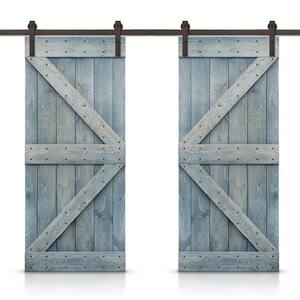 CALHOME K Series 42 in. x 84 in. Solid Denim Blue Stained DIY Pine Wood Interior Sliding Barn ...