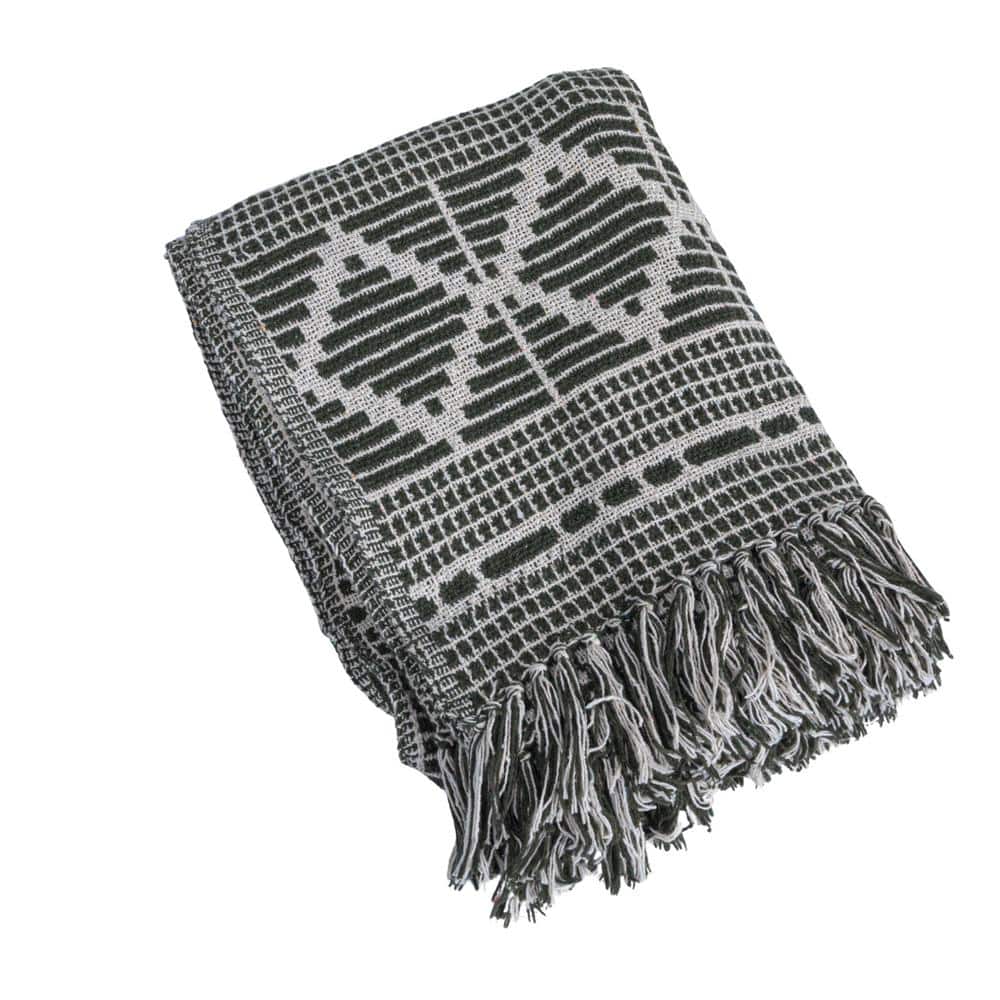 Storied Home Green Cotton Blend Throw Blanket with Diamond Pattern ...