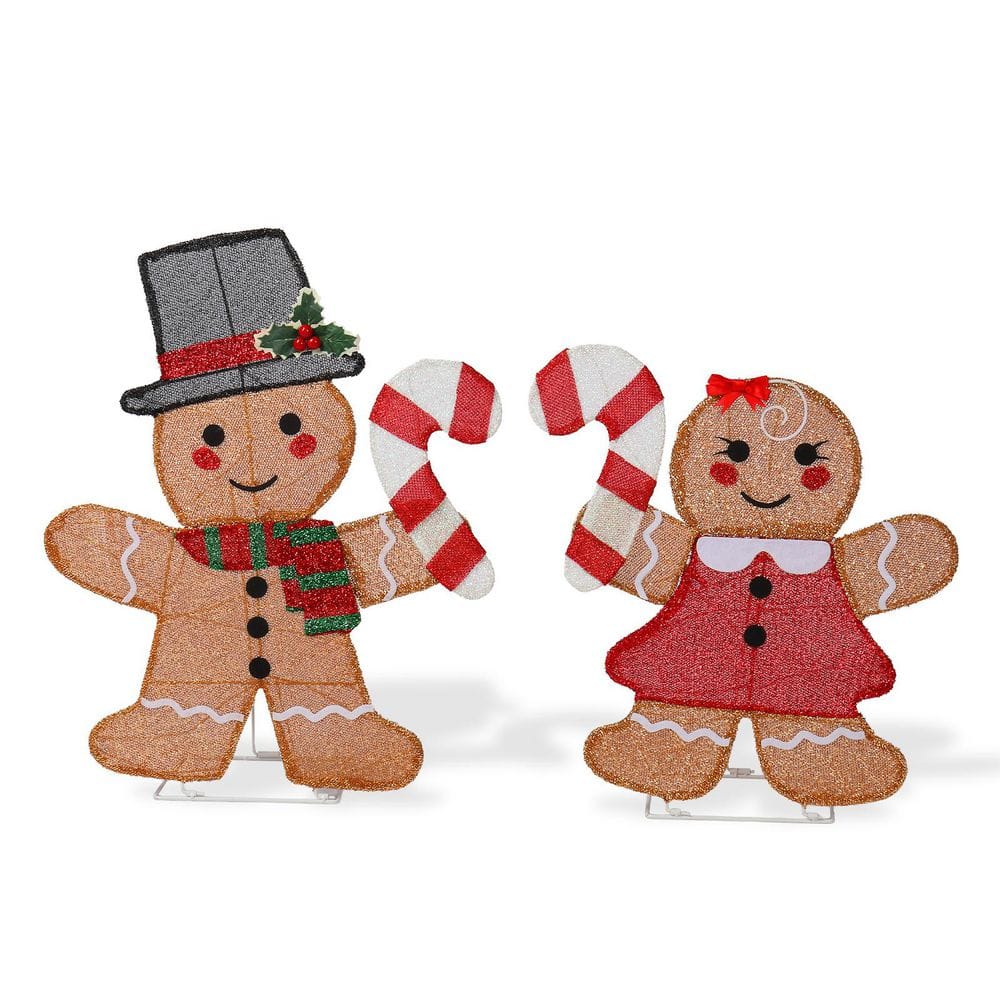 Karl home 2PCS 24 in. Pre-lit Gingerbread Man 2D Christmas Decoration ...