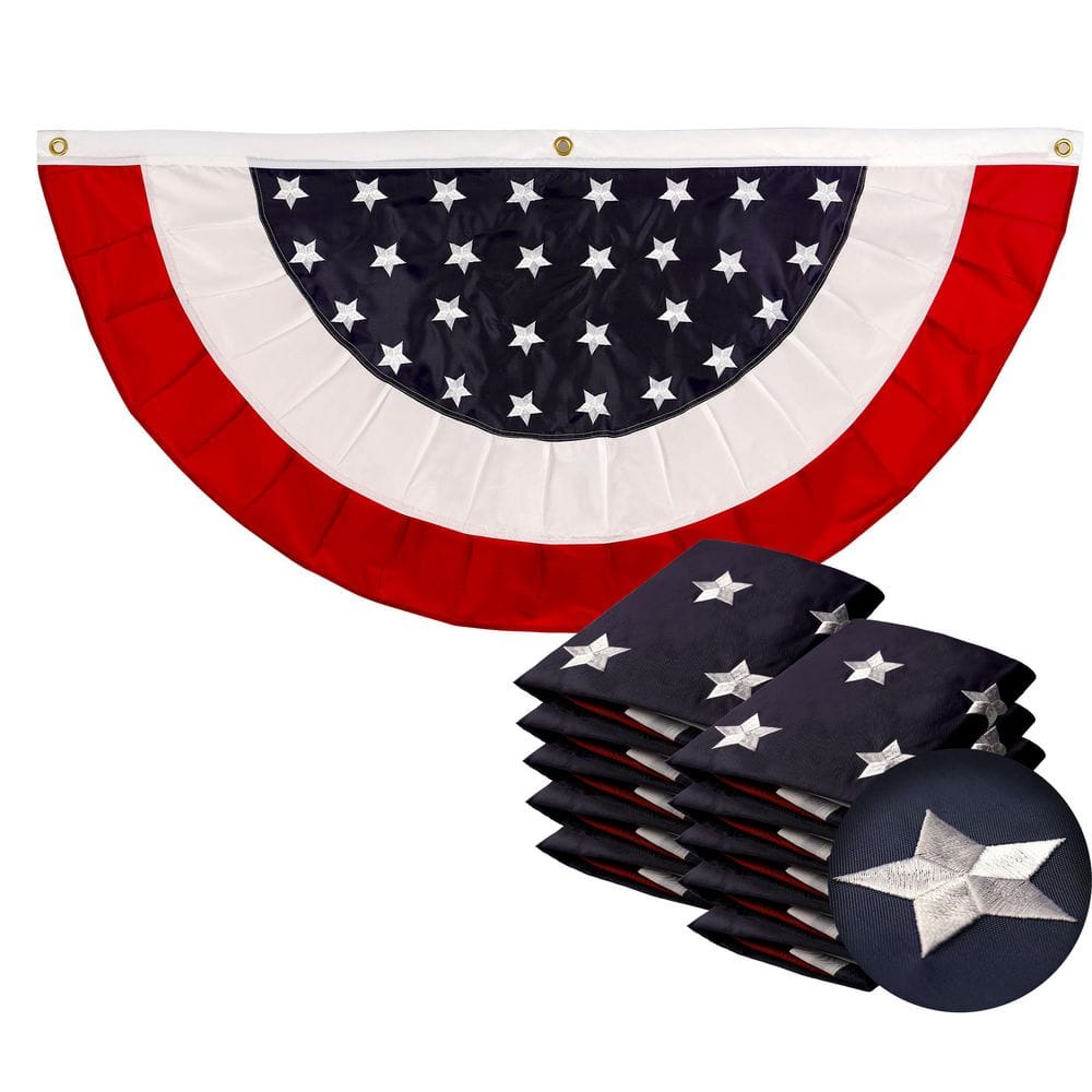 G128 1.5 ft. x 3 ft. Embroidered USA Star Center Pleated Fan Flag with ...