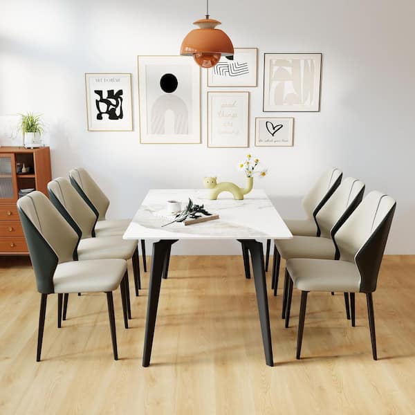 Magic Home 55 in. Pondora Sintered Stone with Black Metal 4-Legs Dining ...