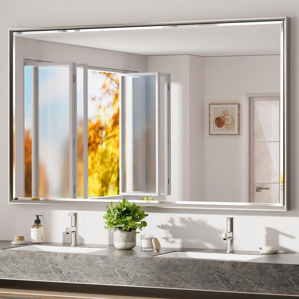 QueenFun 60 in. W x 36 in. H Aluminum Beveled Edge Rectangular Framed ...