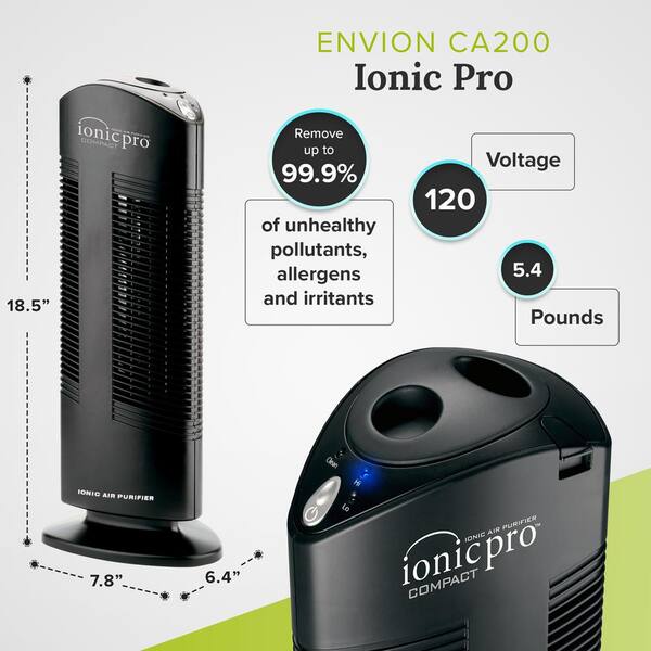 Envion CA200 Ionic Pro Medium Room Silent Compact Tower Air Purifier Black 49302 The Home Depot