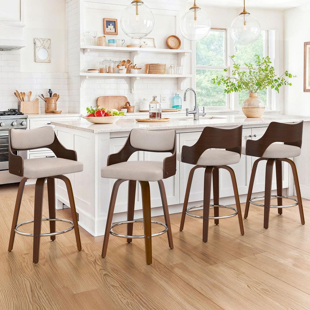 OrangeOne Kasper 26 in. Tan Color Walnut Wood Frame Swivel Counter ...
