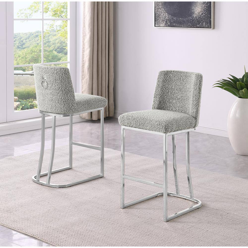 Best Quality Furniture Raven Rich Grey Boucle Fabric Counter Height ...