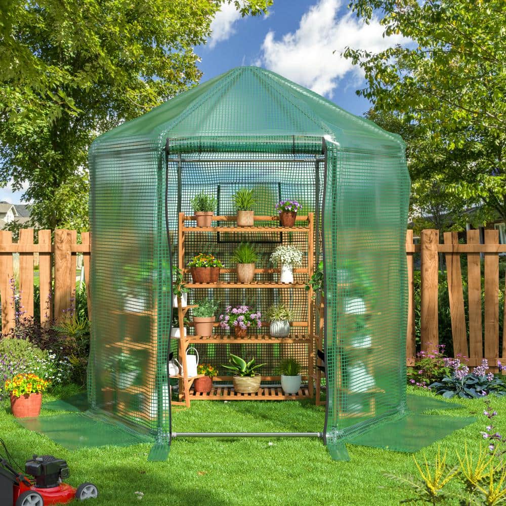 VIWAT 7 ft x 7 ft x 7.3 ft Walk-in Greenhouse, Heavy-Duty Metal Frame ...
