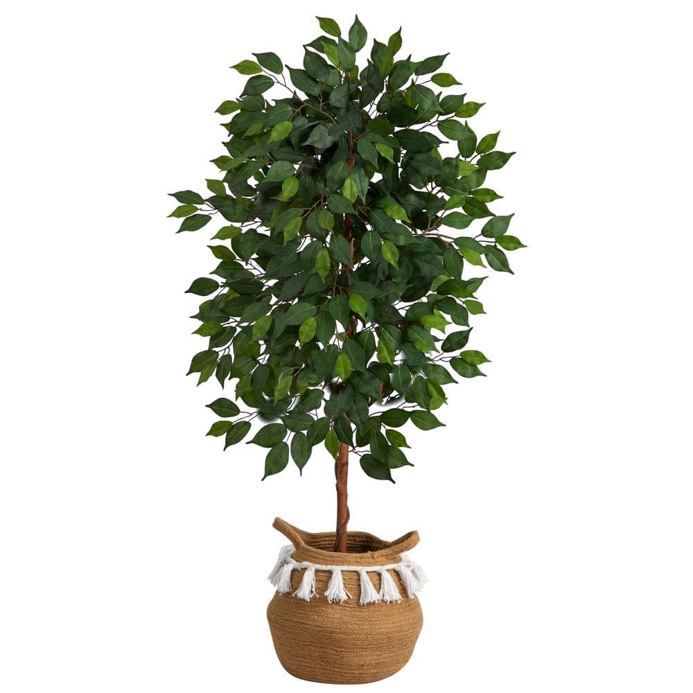Nearly Natural 48 in. Green Artificial Ficus Tree in Handmade Jute and ...