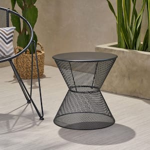 Black Metal Round Outdoor Side Table, Weather-Resistant Steel, Portable ...