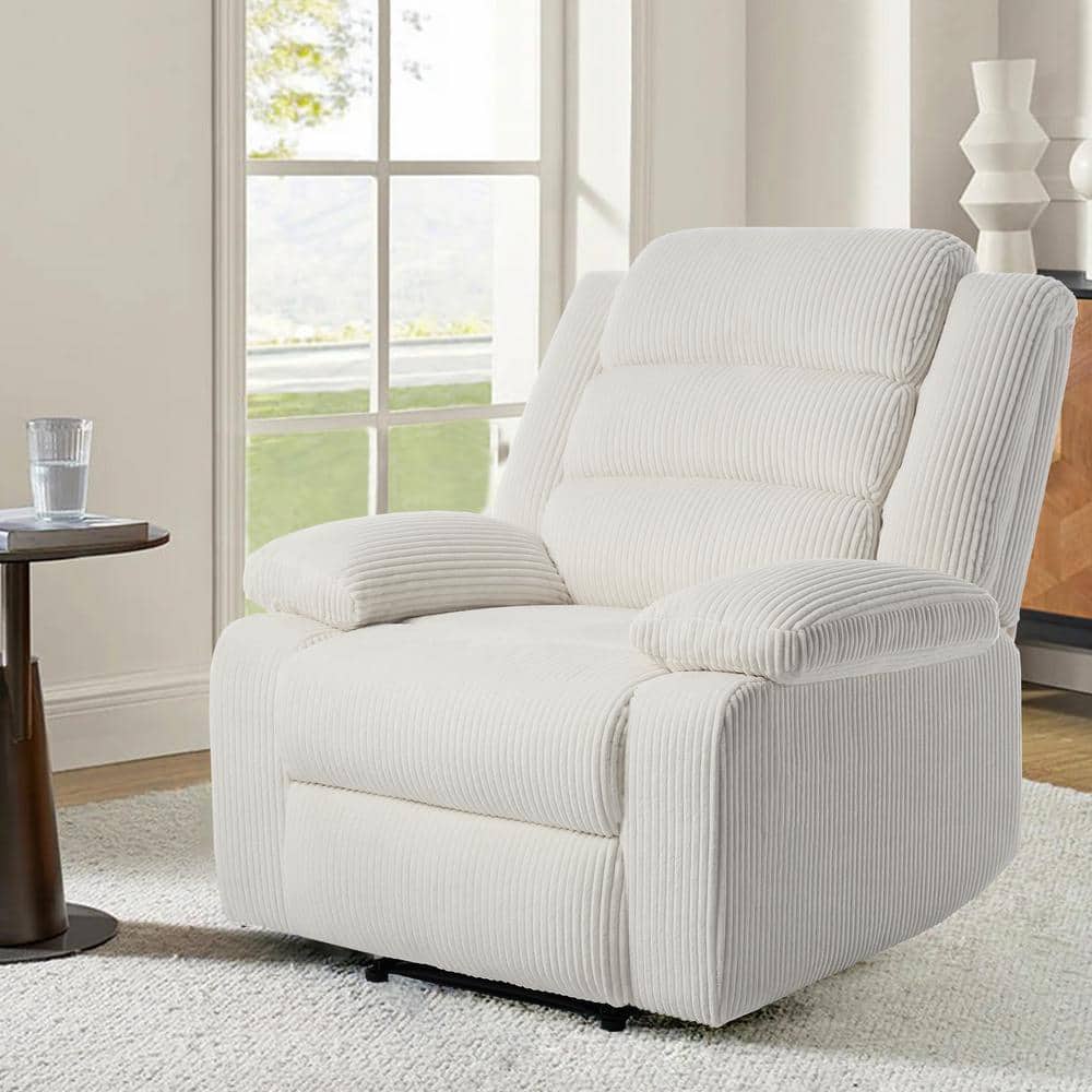 Uixe Modern Beige Corduroy Fabric Manual Recliner with Adjustable ...