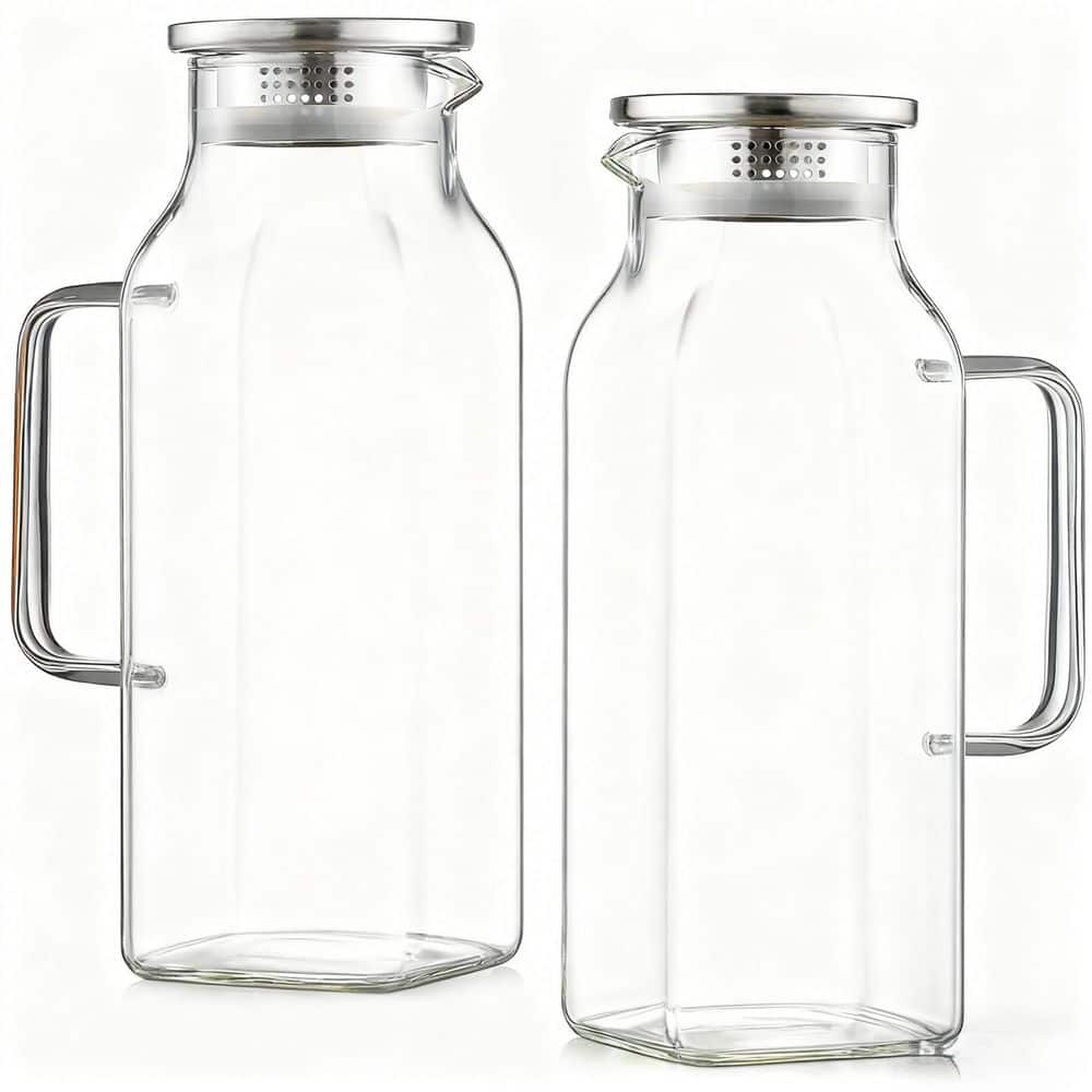 Wudkey 2-Pack 68 fl. oz. Square Clear Borosilicate Glass Pitcher with ...