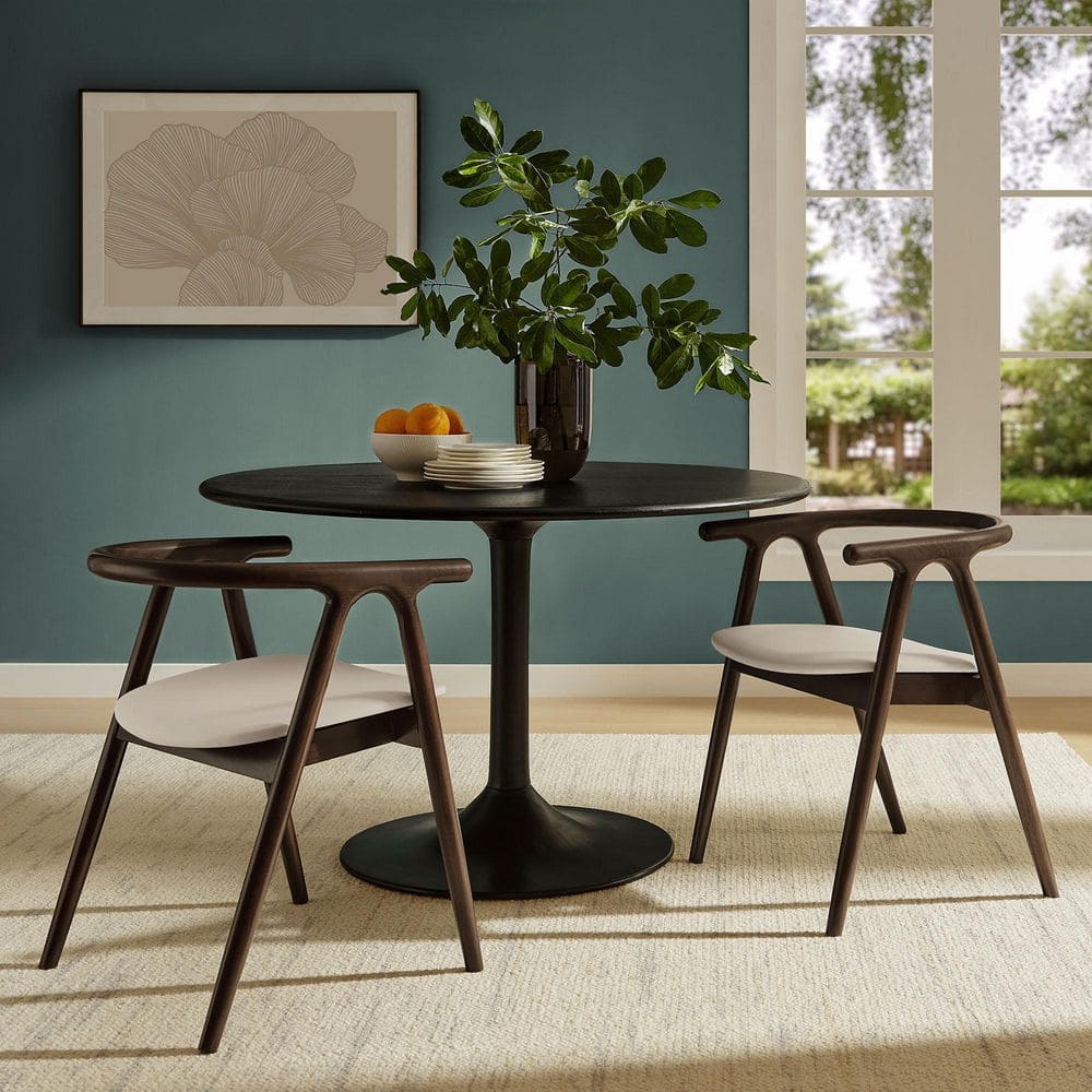 MODWAY Henry Solid Wood Curved Back Dining Chair in Stone-Single Wood ...