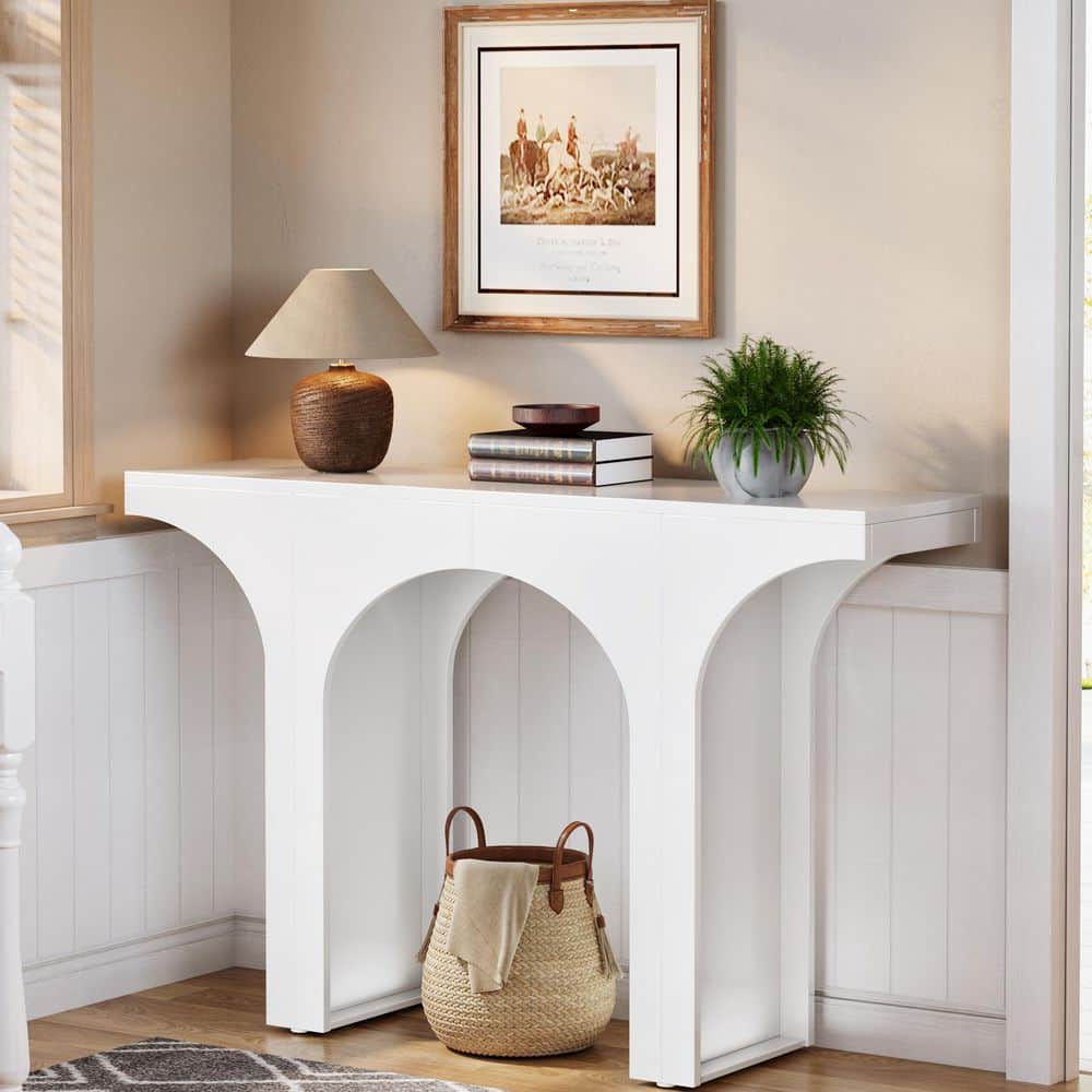 BYBLIGHT Turrella 47.24 in. White Rectangle Wood Console Table, Sofa ...