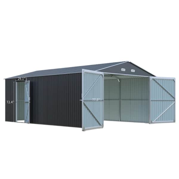 Sunjoy 10 ft. W x 20 ft. D Outdoor Storage Shed, Multi-Purpose Metal ...