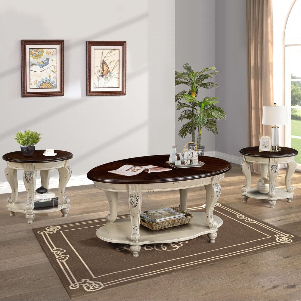 Noble House Jareth 42 in. Beige Oval Wood Coffee Table with Open Shelf ...