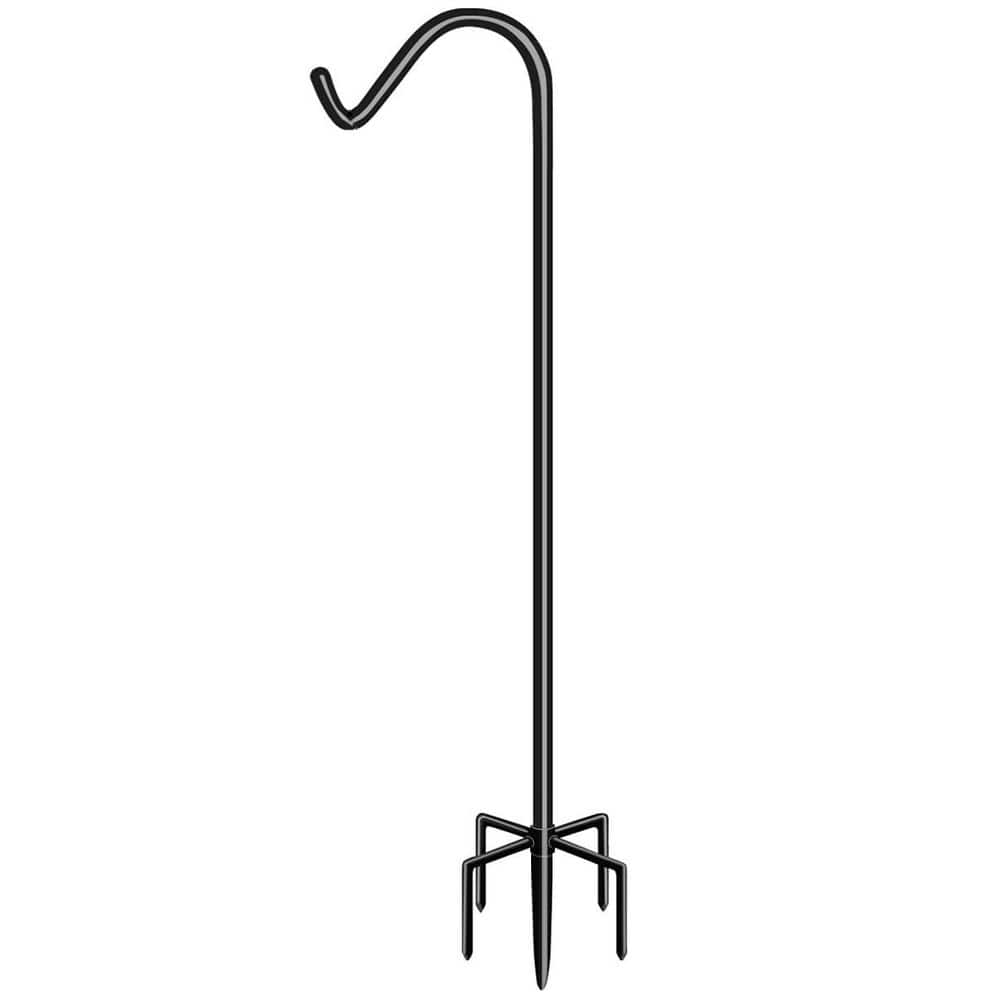 60 in. Black Heavy Duty Steel Adjustable Shepherd Hook with 5-Forked ...