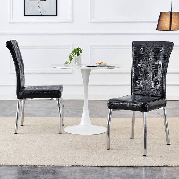 Black leather chrome dining chairs store