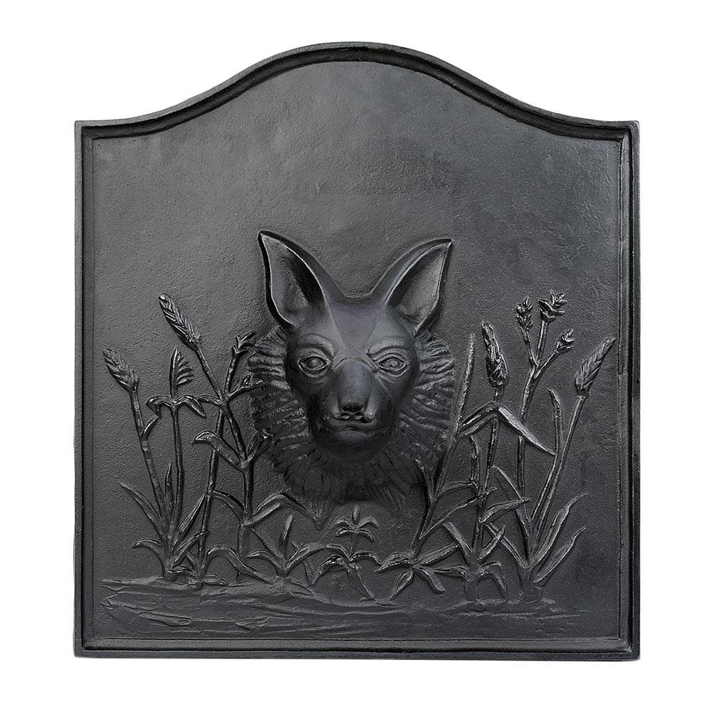 ACHLA DESIGNS 25 in. Tall Black Cast Iron 3 Dimensional Fox Fireback ...