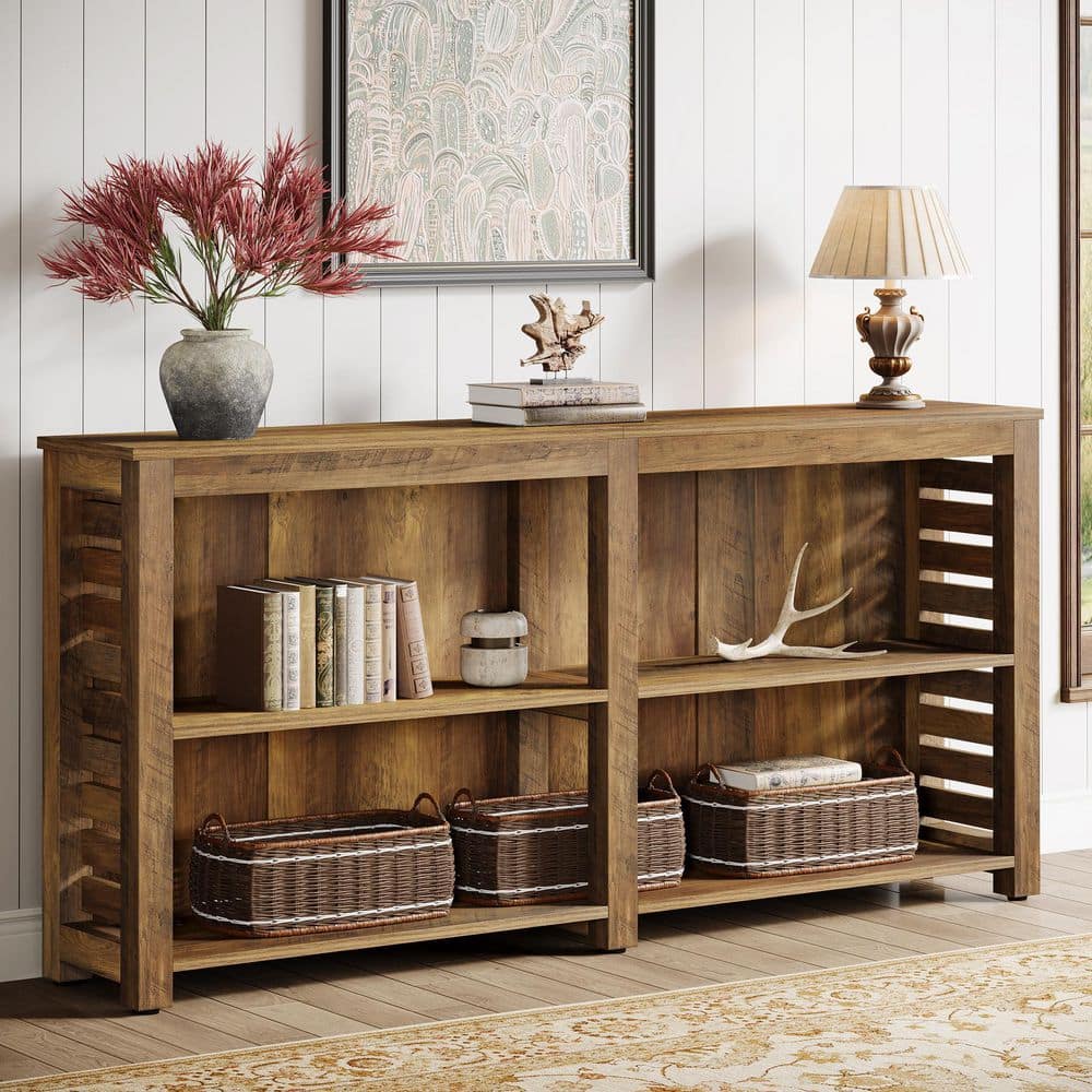 BYBLIGHT Turrella 63 in. Rustic Brown Rectangle MDF Console Table, 3 ...