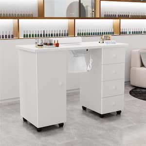 Karl home 43 in. White MDF Manicure Nail Table Station 4-Drawers 1-Door ...