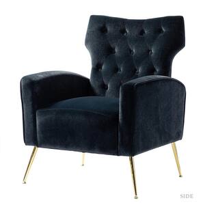 JAYDEN CREATION Jacob Black Tufted Accent Wingback Chair with Golden ...