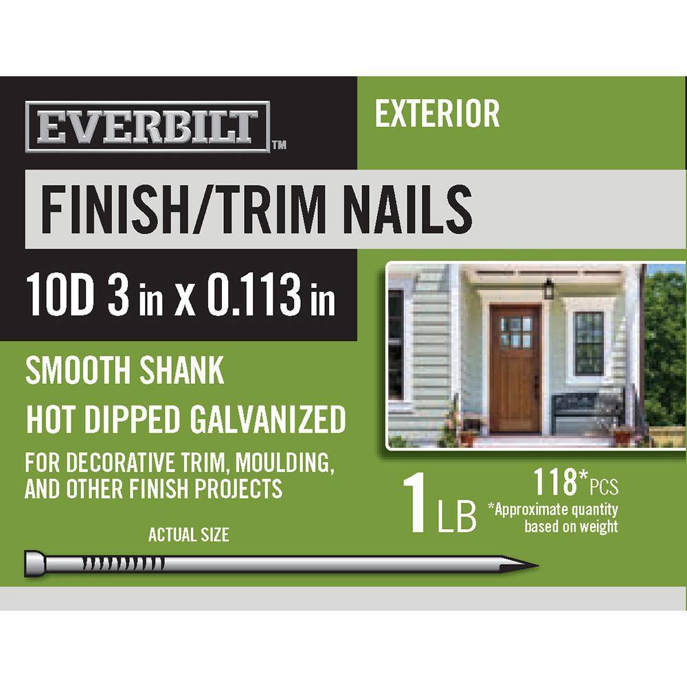 Everbilt 10D 3 in. Finish/Trim Nails Hot Dipped Galvanized 1 lb ...