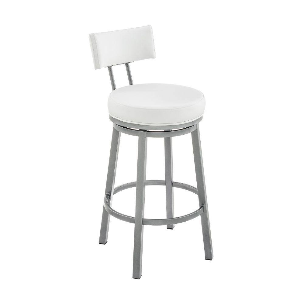 Benjara 26 in. White Low Back Metal Frame Counter stool Chair with Faux ...