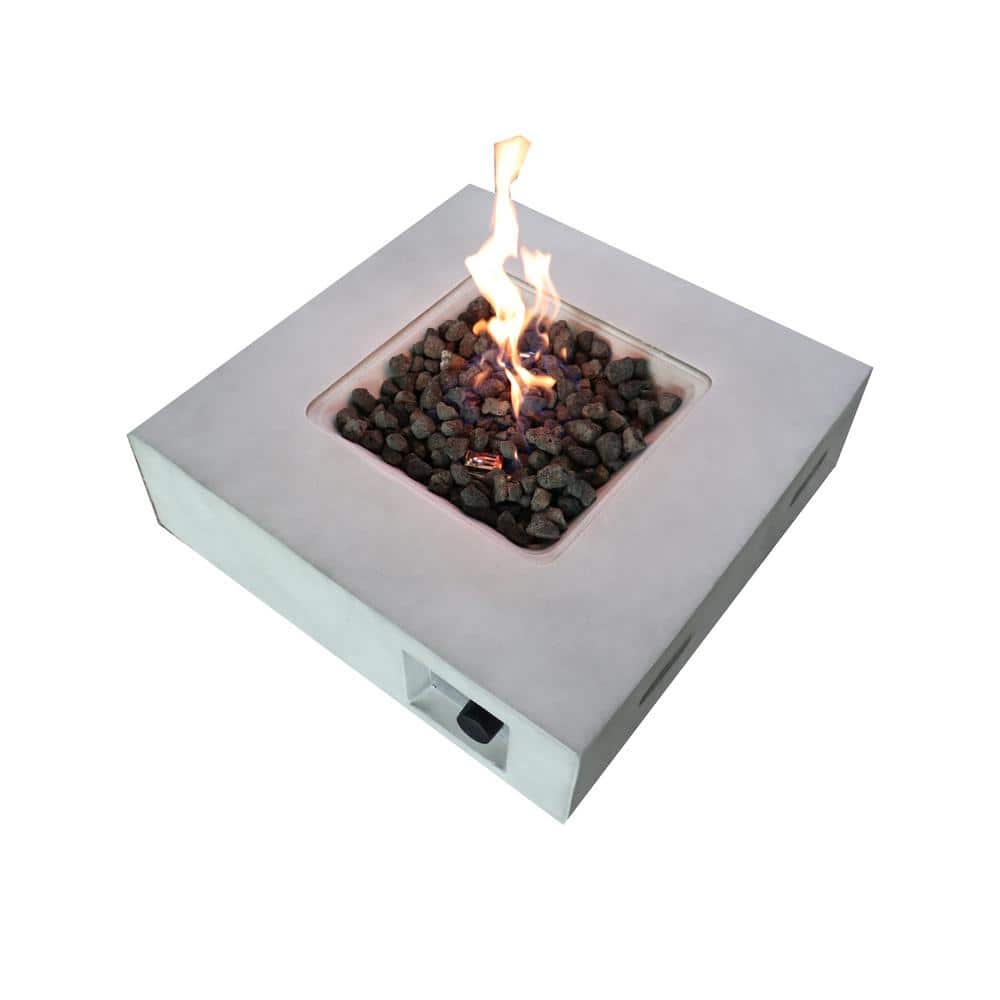 Tunearary 30 in. W Gray Square Concrete Base LP Gas Fire Pit Table with ...