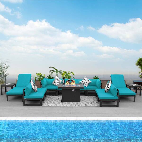 FINCATI 13-Piece Gray Aluminum Outdoor Patio Conversation Set with Teal ...