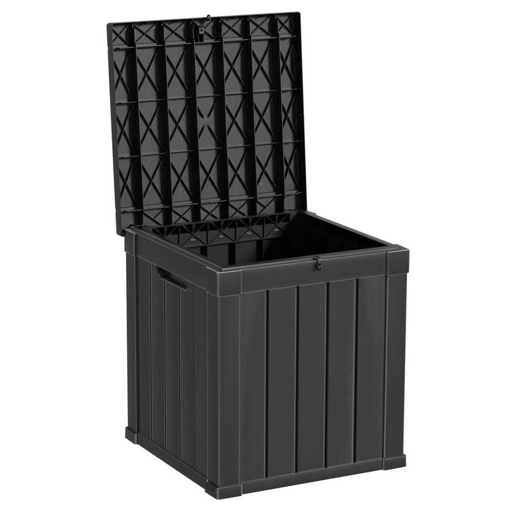 Clihome 50 Gal. Black Weather-Resistant Textured Resin Deck Box Handles ...